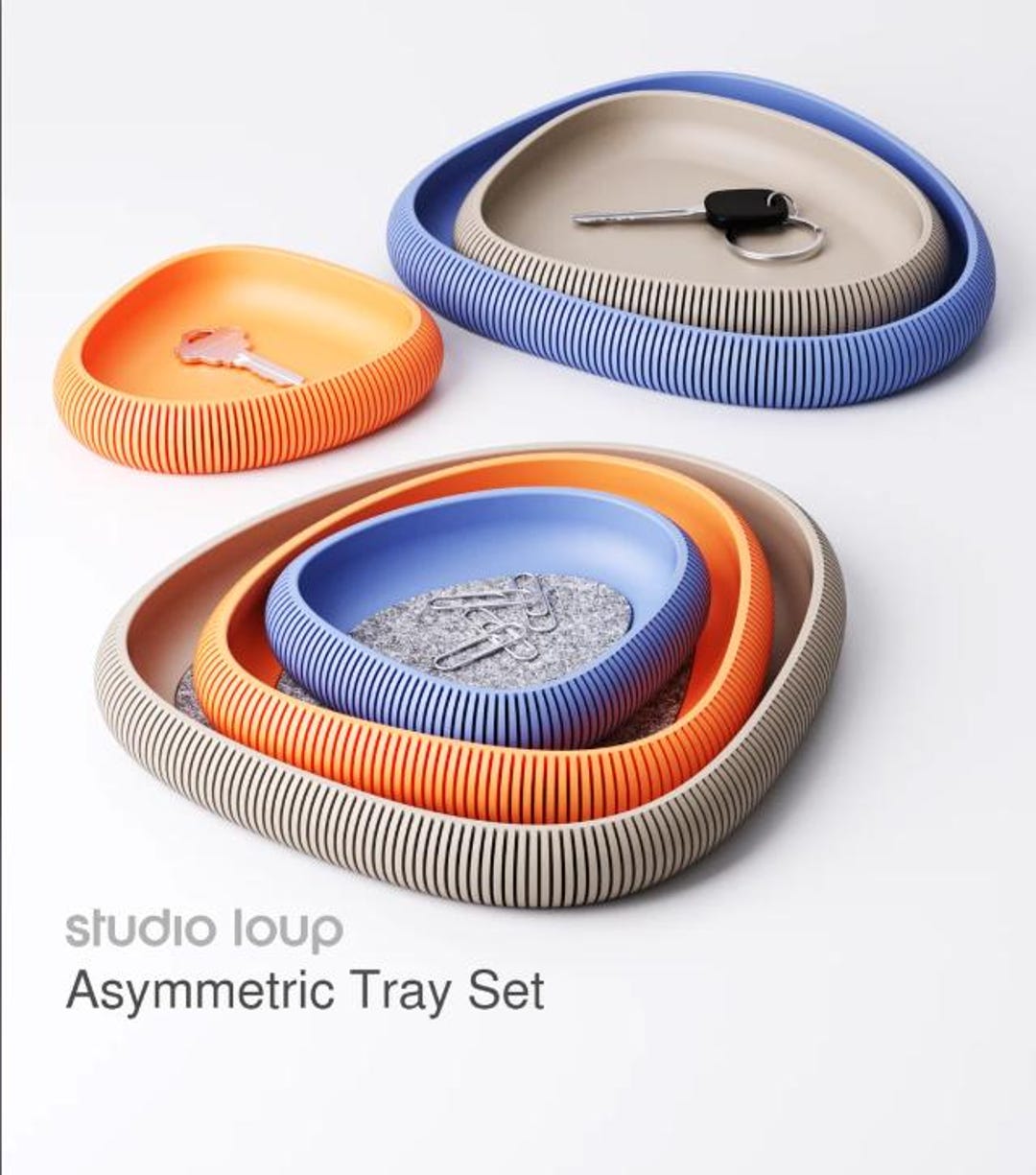 Asymmetric Tray Set | 3D Printed Modern Catchall Trays With Felt Insert ...