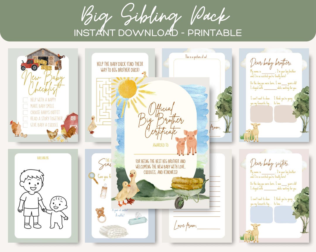 Big Sibling Printable Activity Pack - Farm | A4 & 5x7 Sizes | Big ...