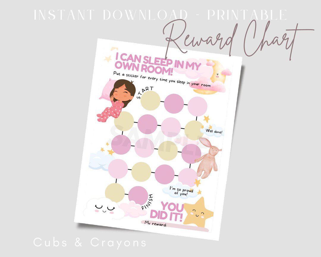 Sleep in My Own Room Reward Chart for Girls – Kids Bedtime Sticker ...