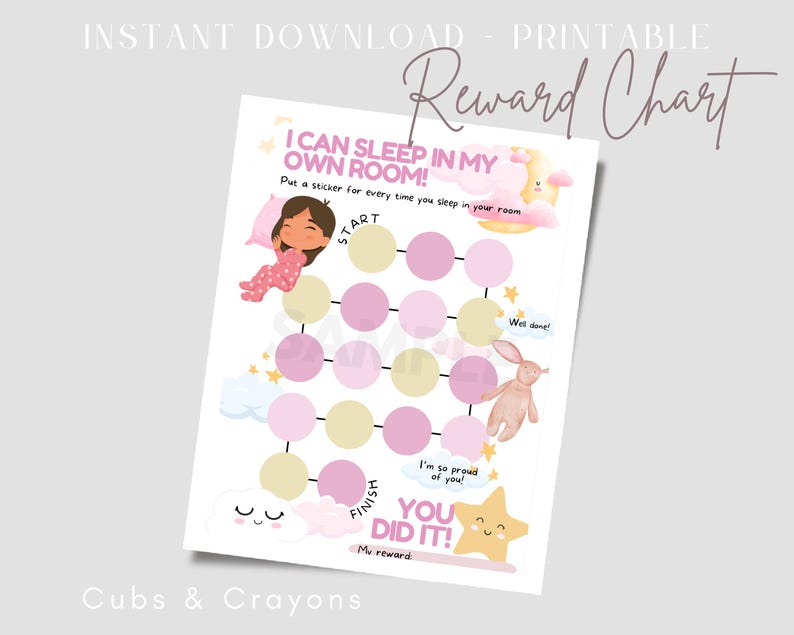 Sleep in My Own Room Reward Chart for Girls – Kids Bedtime Sticker ...