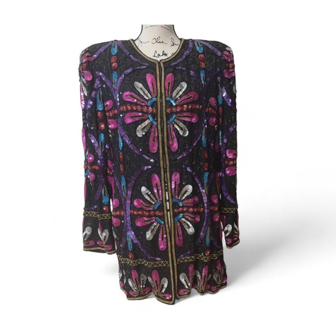 Judith Ann Plus Black Sequin Beaded Jacket 1X Formal Party Evening Coat ...