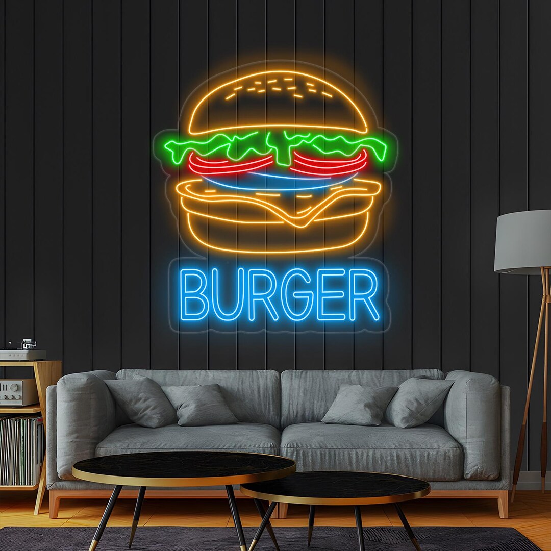 Burger Neon Sign, Custom Hamburger LED Light, Fast Food Night Light ...