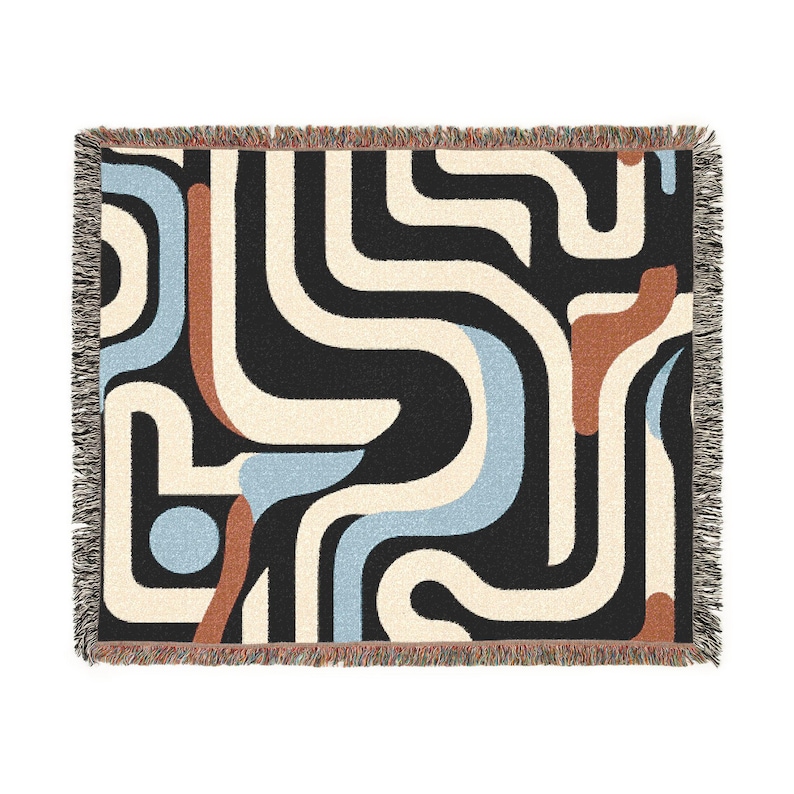 Retro Abstract Woven Blanket, Mid Century Modern Throw, Geometric Maze ...