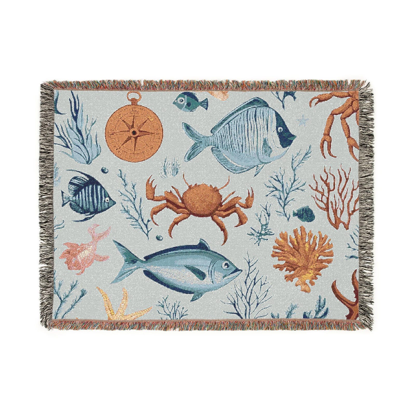 Underwater Ocean Woven Blanket, Coral Reef Marine Throw Blanket, Fish ...