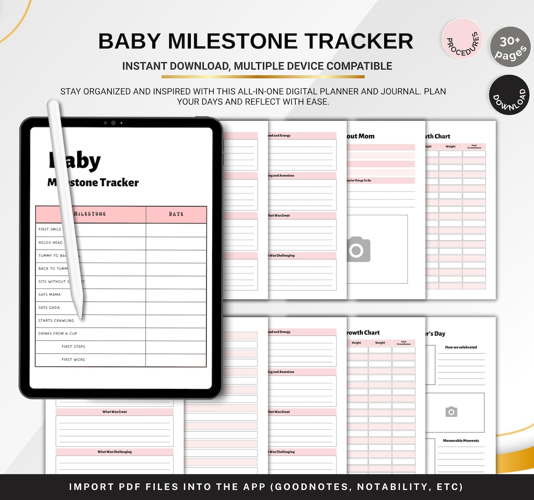 Baby Milestone Tracker Printable, Infant First Year Log, Monthly Growth ...