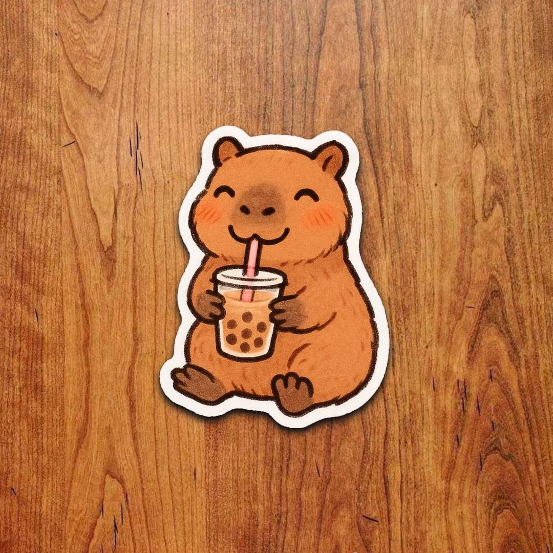 Boba Capybara Sticker – Cute Kawaii Capybara Drinking Bubble Tea Vinyl ...