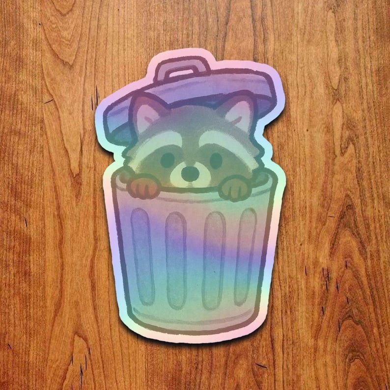 Funny Raccoon in Trash Can Sticker: Waterproof Vinyl Decal - Etsy