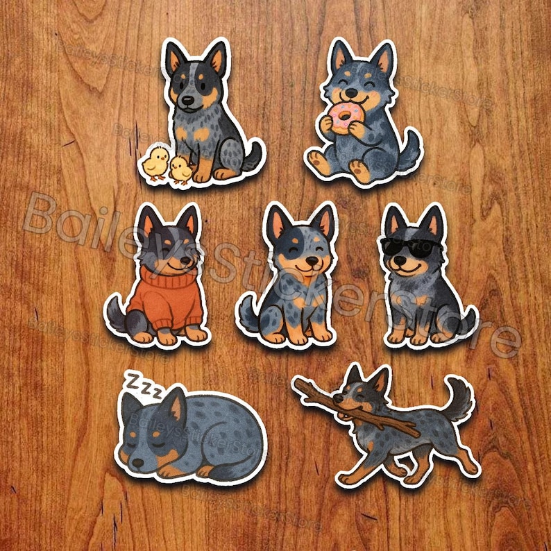 Blue Heeler Dog Sticker Pack: Waterproof Vinyl Decals for Laptop, Water ...