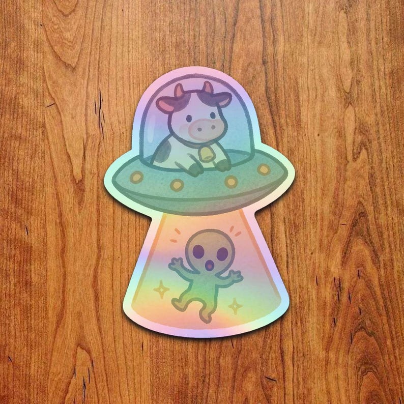 Cow Abducting Alien Sticker – Funny Kawaii UFO Vinyl Decal - Etsy