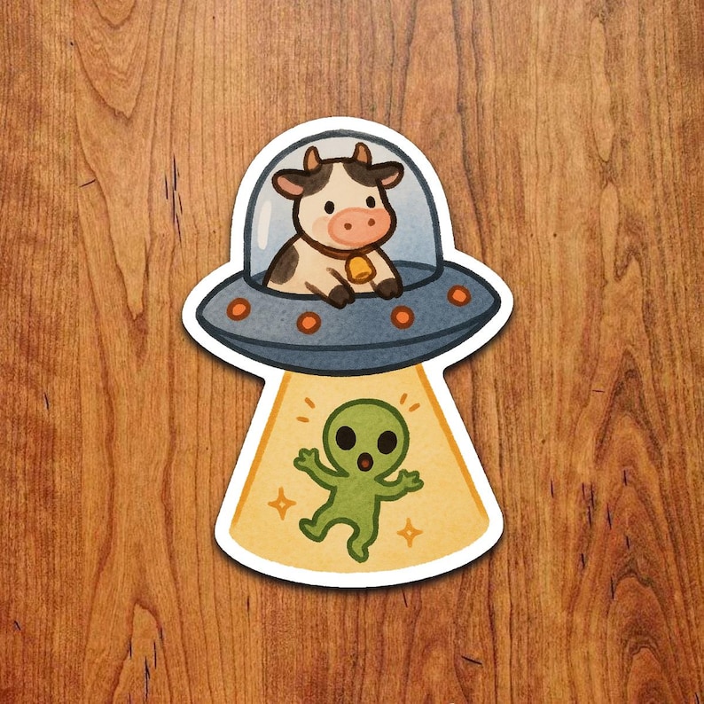 Cow Abducting Alien Sticker – Funny Kawaii UFO Vinyl Decal - Etsy