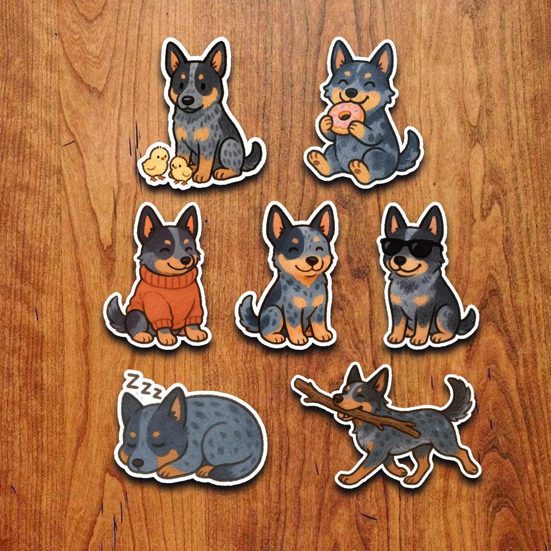 Blue Heeler Dog Sticker Pack: Waterproof Vinyl Decals for Laptop, Water ...