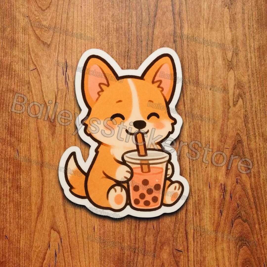 Corgi Boba Tea Sticker: Kawaii Puppy Vinyl Decal - Etsy
