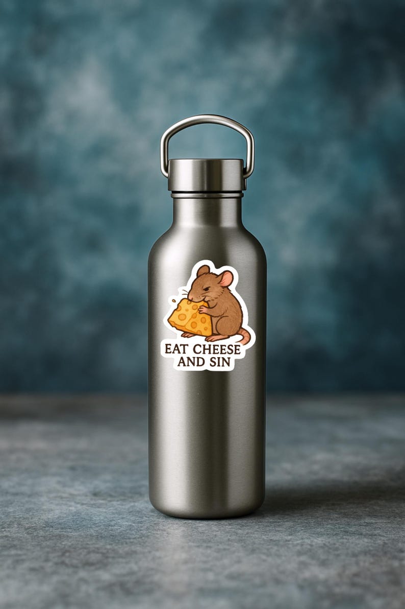 Eat Cheese and Sin Sticker – Funny Rat Eating Cheese Meme Vinyl Decal ...