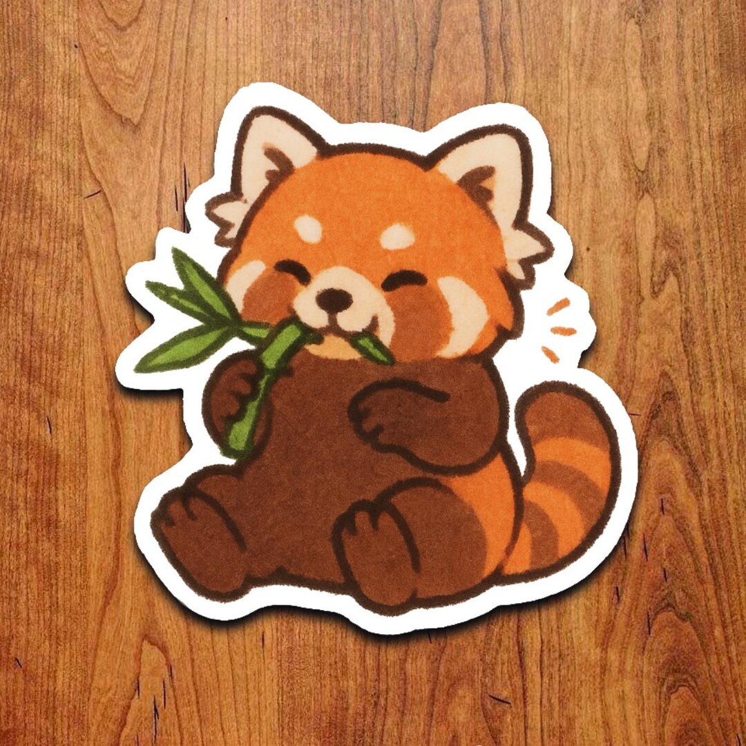 Kawaii Red Panda Eating Bamboo Sticker, Waterproof Vinyl Decal - Etsy ...
