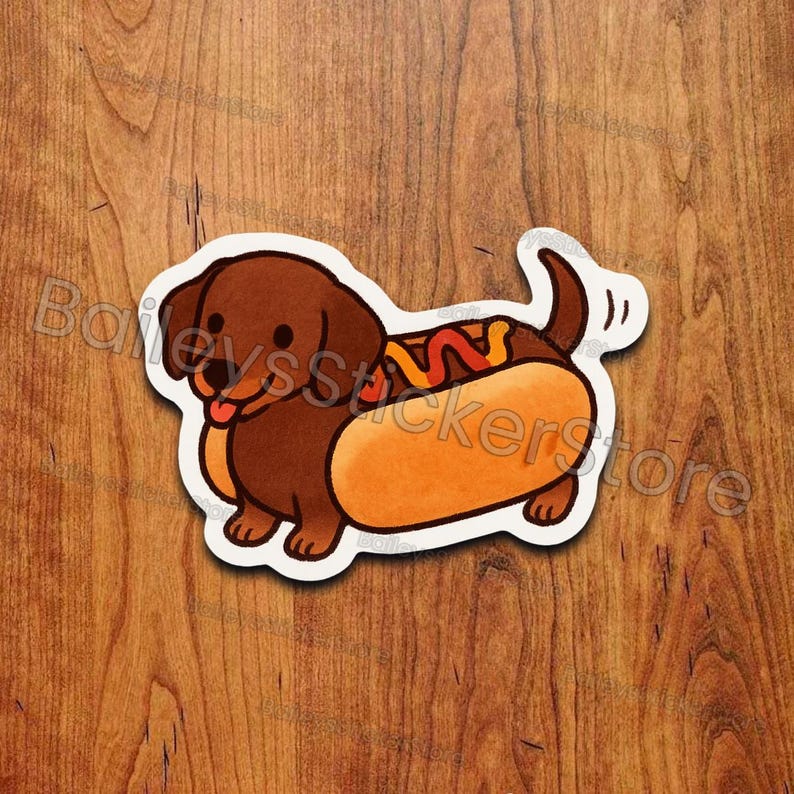 Funny Dachshund Hotdog Vinyl Sticker: Kawaii Wiener Dog Decal - Etsy