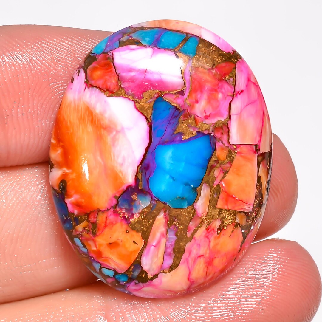 Pink Spiny Copper Dahlia Turquoise Gemstone, Copper Turquoise Cabochon ...