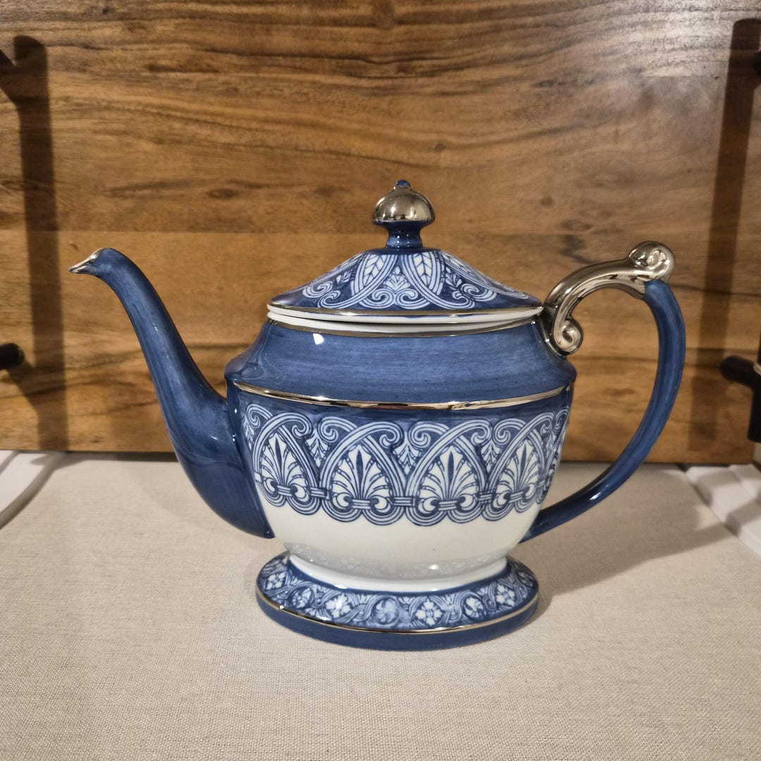 Vintage Bombay China Porcelain Teapot Blue White Silver - Etsy