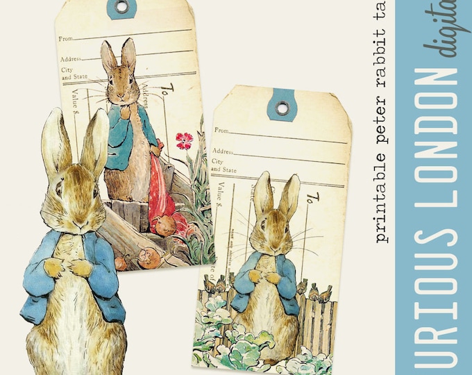 Bunny Rabbits Vintage Art Hang/gift Tags INSTANT Download printable ...
