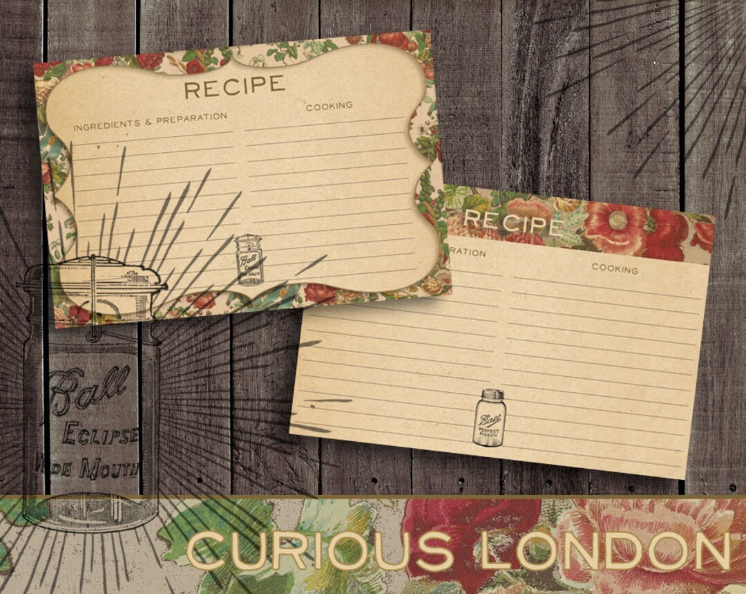 Mason Jar I Recipe Cards I Old Fashioned I Farmhouse Kitchen I Canning ...