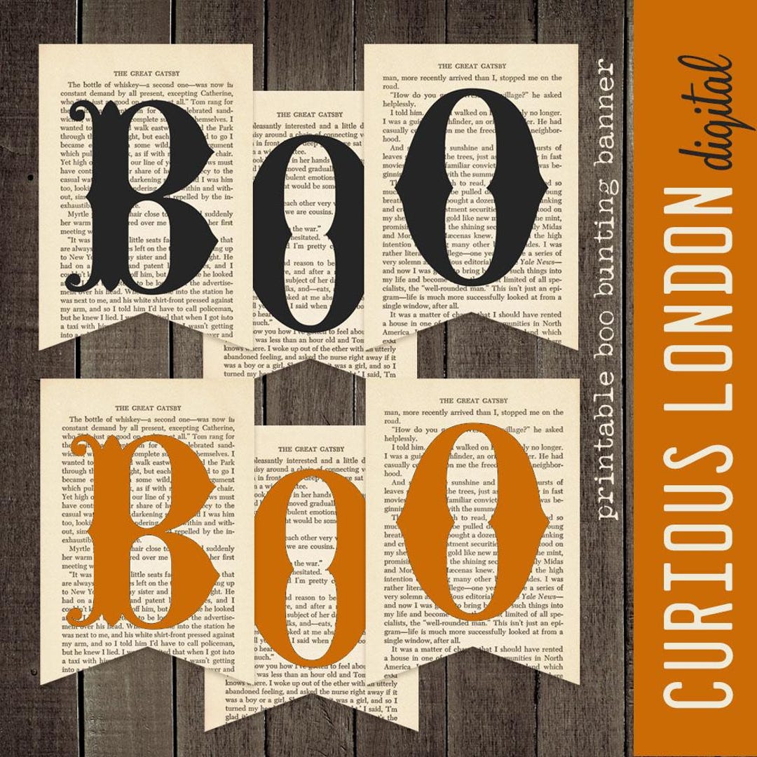 Printable Halloween BOO Banner: Vintage Book Page Bunting (digital ...