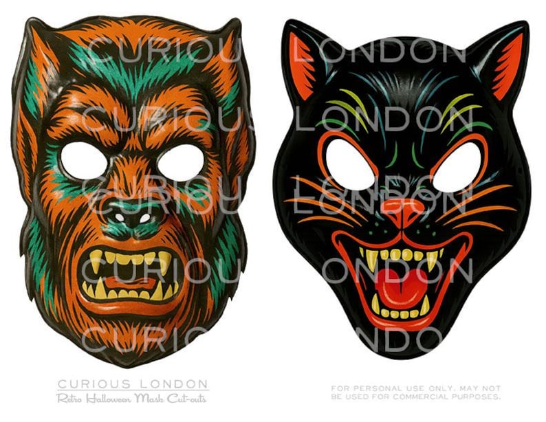 Retro Halloween Mask Cutouts: Vintage Plastic Style Printable (digital ...