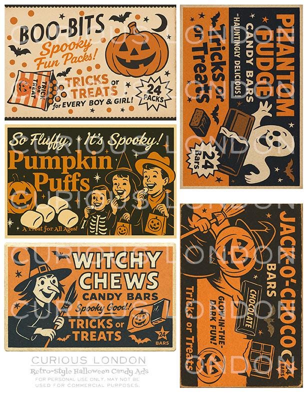 Retro Style Halloween Candy Ads Collage Sheet: 1950s Printable Ephemera ...