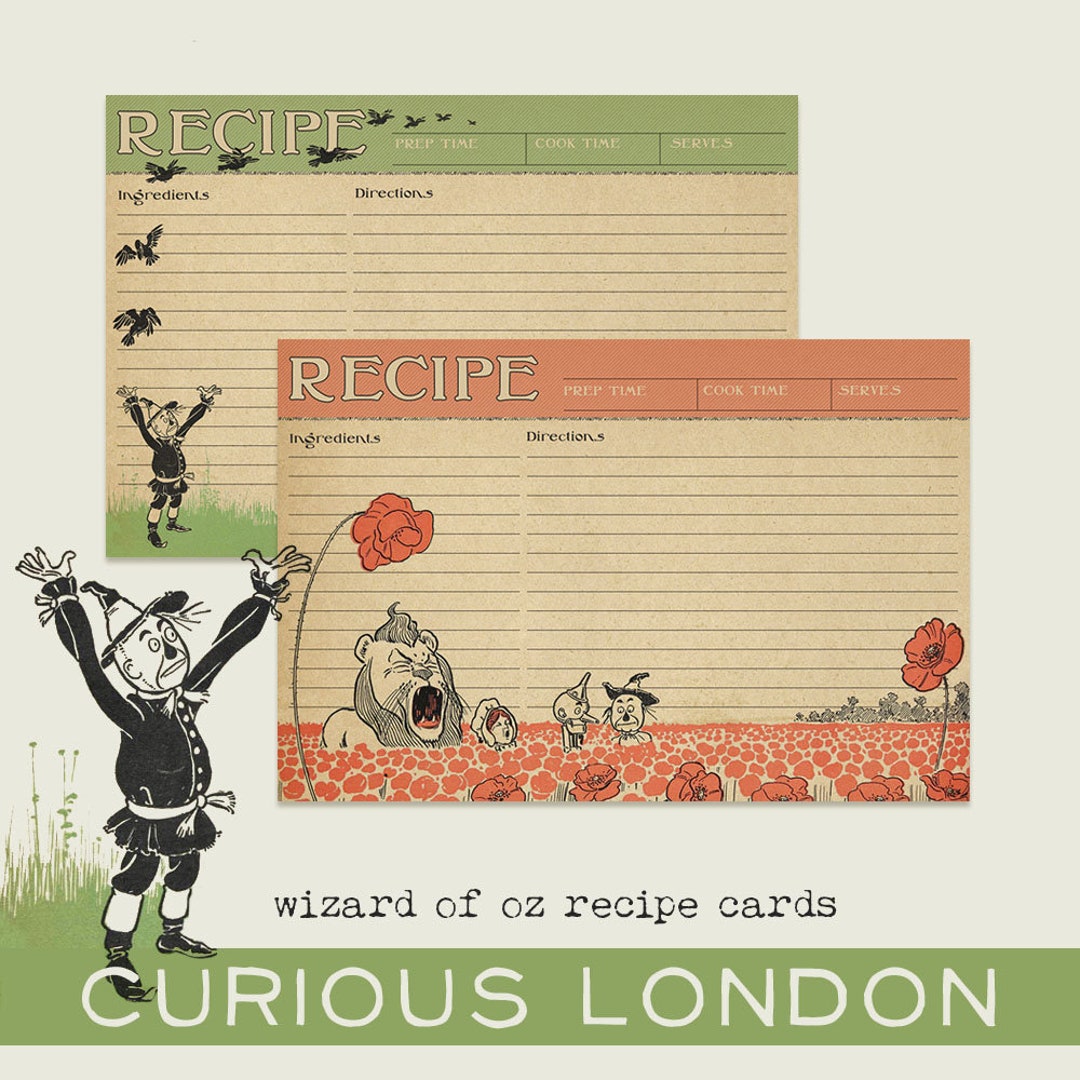 Vintage Style Wizard of Oz Poppies & Crows Custom Recipe Cards - Etsy