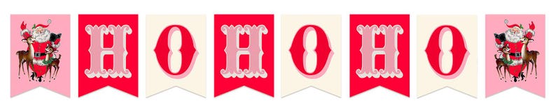 Retro Santa Christmas Banner: Printable Holiday Bunting (digital ...