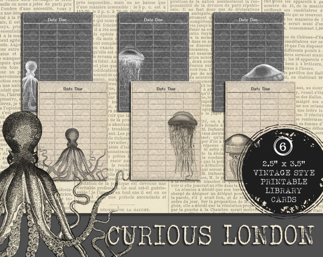 Deep Sea Creatures Octopus Library Cards Junk Journal Instant Download ...