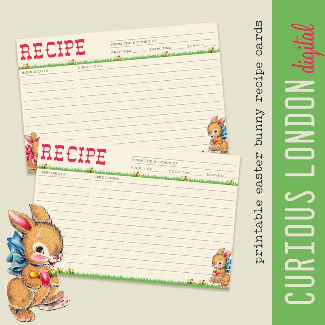 Vintage Easter Recipe Cards: Kitsch Bunny Design (digital Download) - Etsy