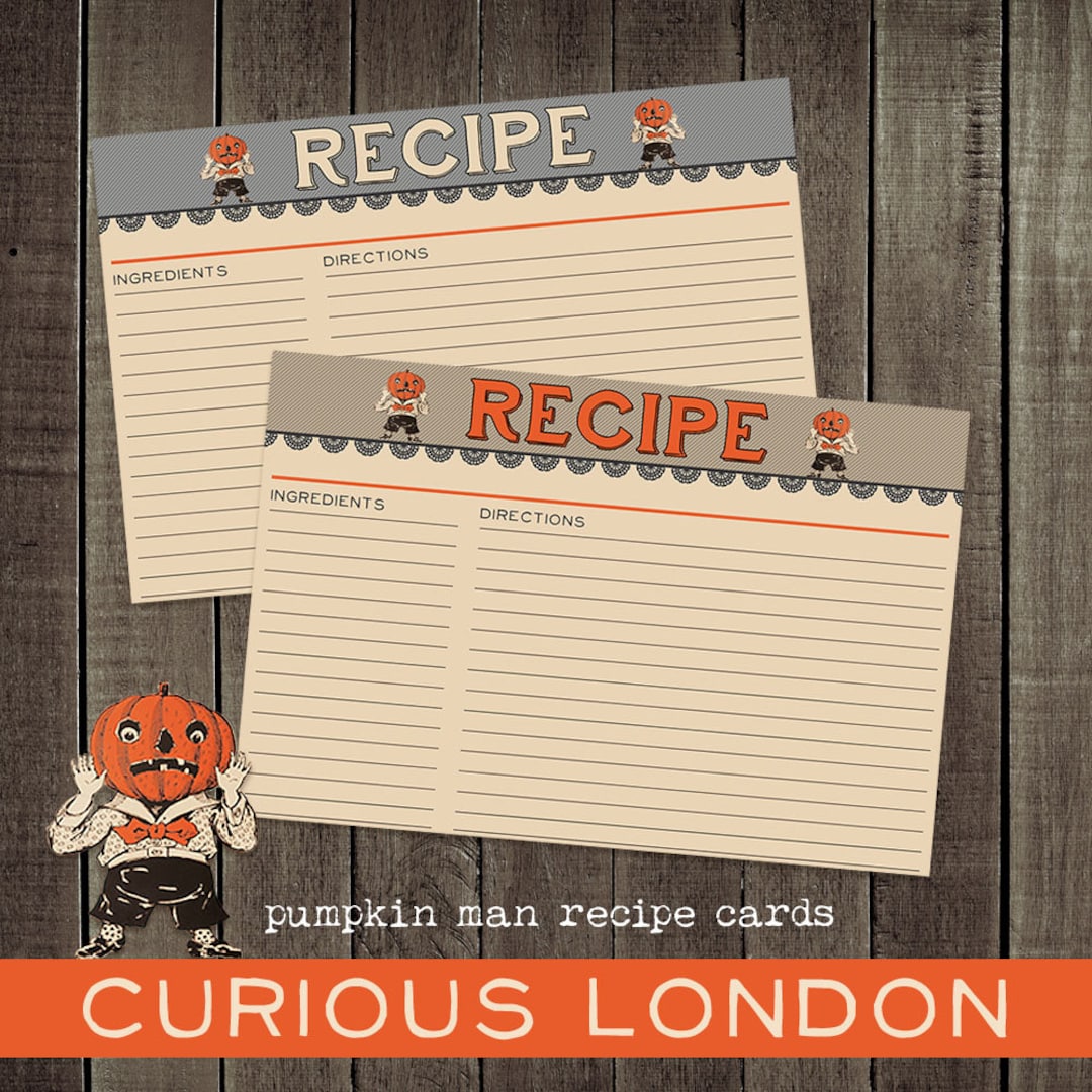 Halloween Recipe Cards Custom Recipe Cards Pumpkin Man Vintage ...