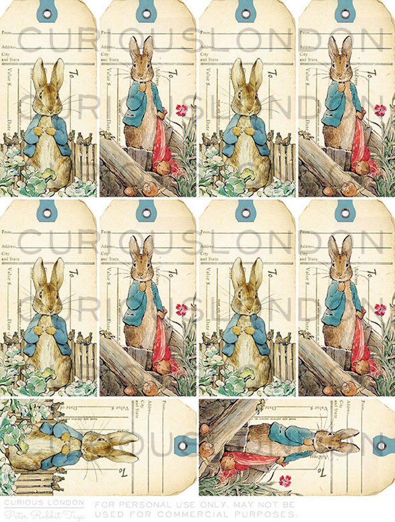 Beatrix Potter L Peter Rabbit Gift Tags L Benjamin Bunny L Printable ...