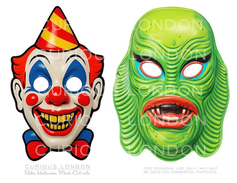 Retro Halloween Mask Cutouts: Vintage Plastic Style Printable (digital ...