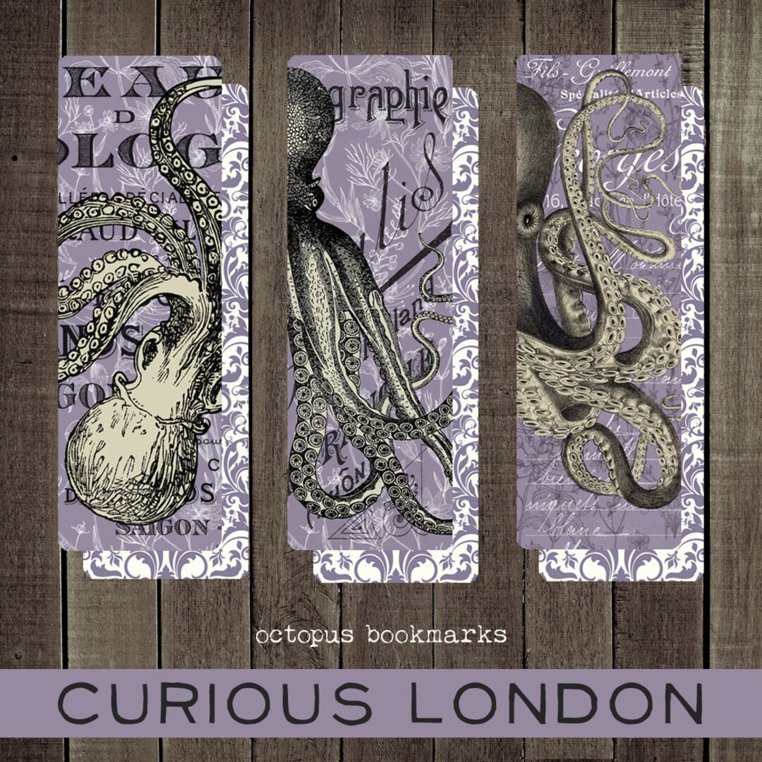 Purple Octopus Bookmarks | Nautical Bookmark Set | Kraken Page Marker ...