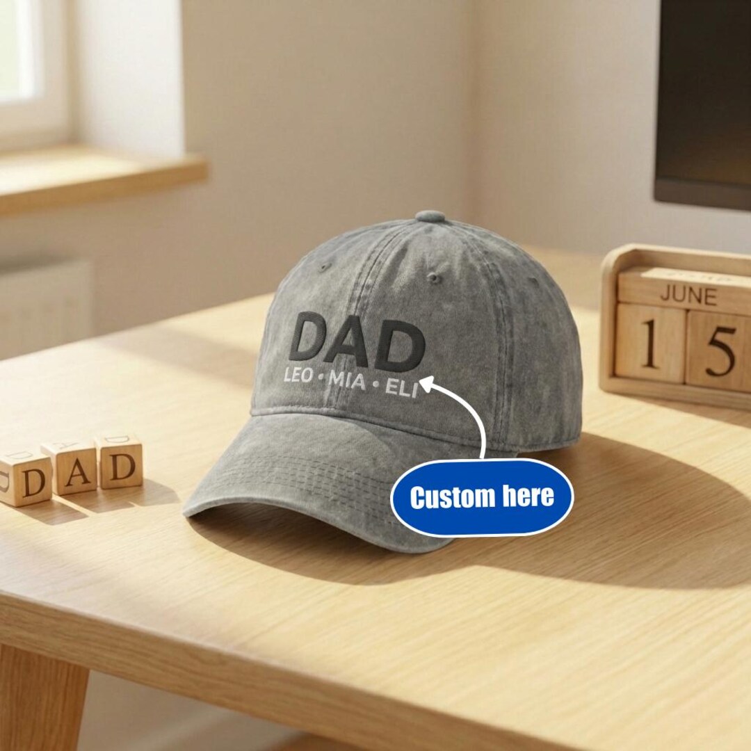 Personalized Dad Embroidered Hat Custom Names Father Baseball Cap Wash ...