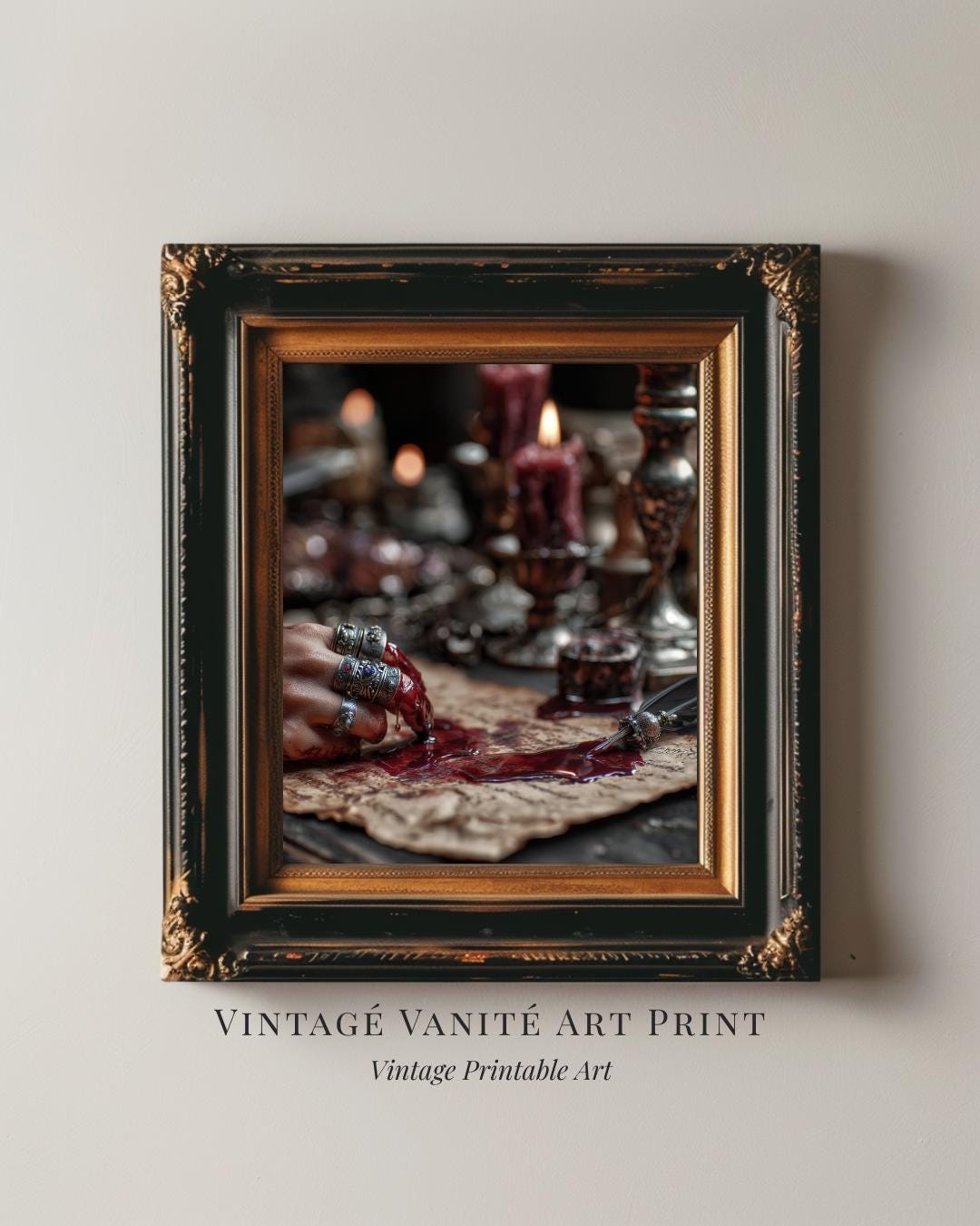 Blood Pact Gothic Vampire Art Print Dark Ritual Candlelit Decor Occult ...