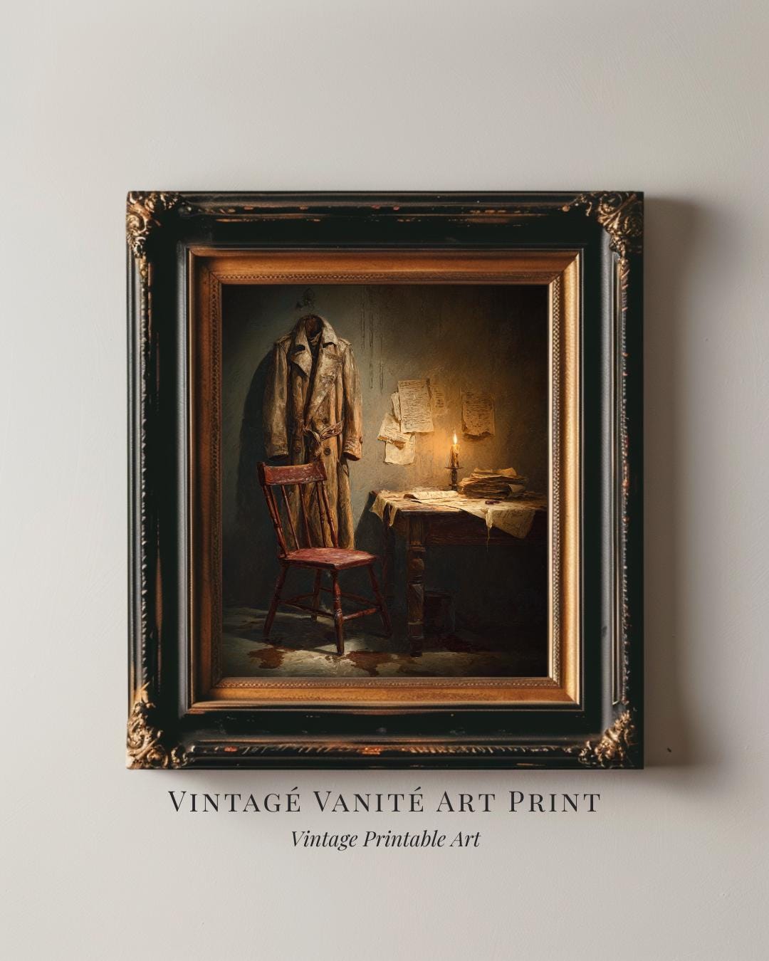 Moody Detective Office Wall Art Noir Style Candlelit Desk Print Dark ...