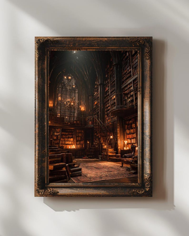 Dark Academia Gothic Library Wall Art Candlelit Book Room Poster ...