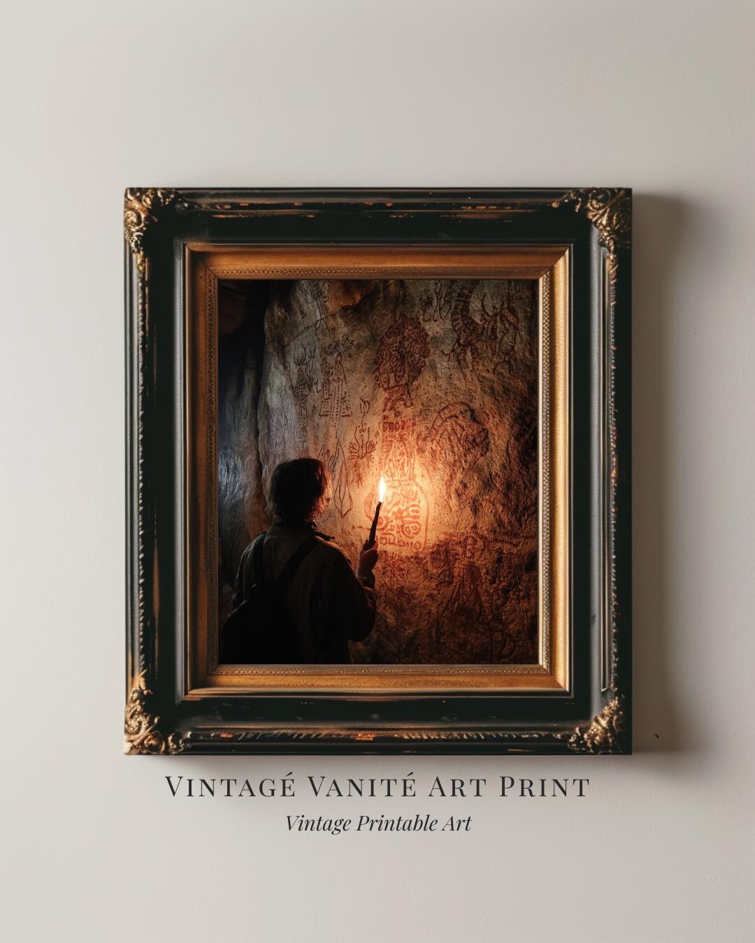 Ancient Cave Painting Explorer Wall Art Mysterious Cryptidcore Torchlit ...
