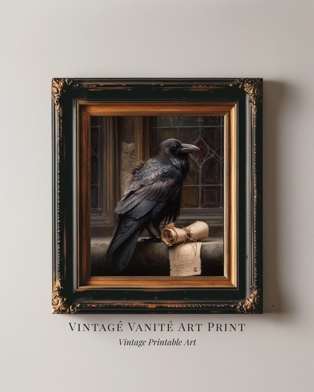 Gothic Raven With Scroll Art Print Dark Academia Window Scene ...