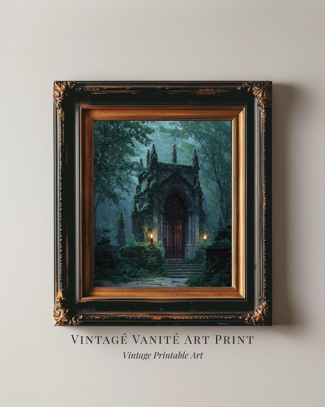 Gothic Mausoleum Wall Art Overgrown Cemetery Print Haunted Forest Crypt ...
