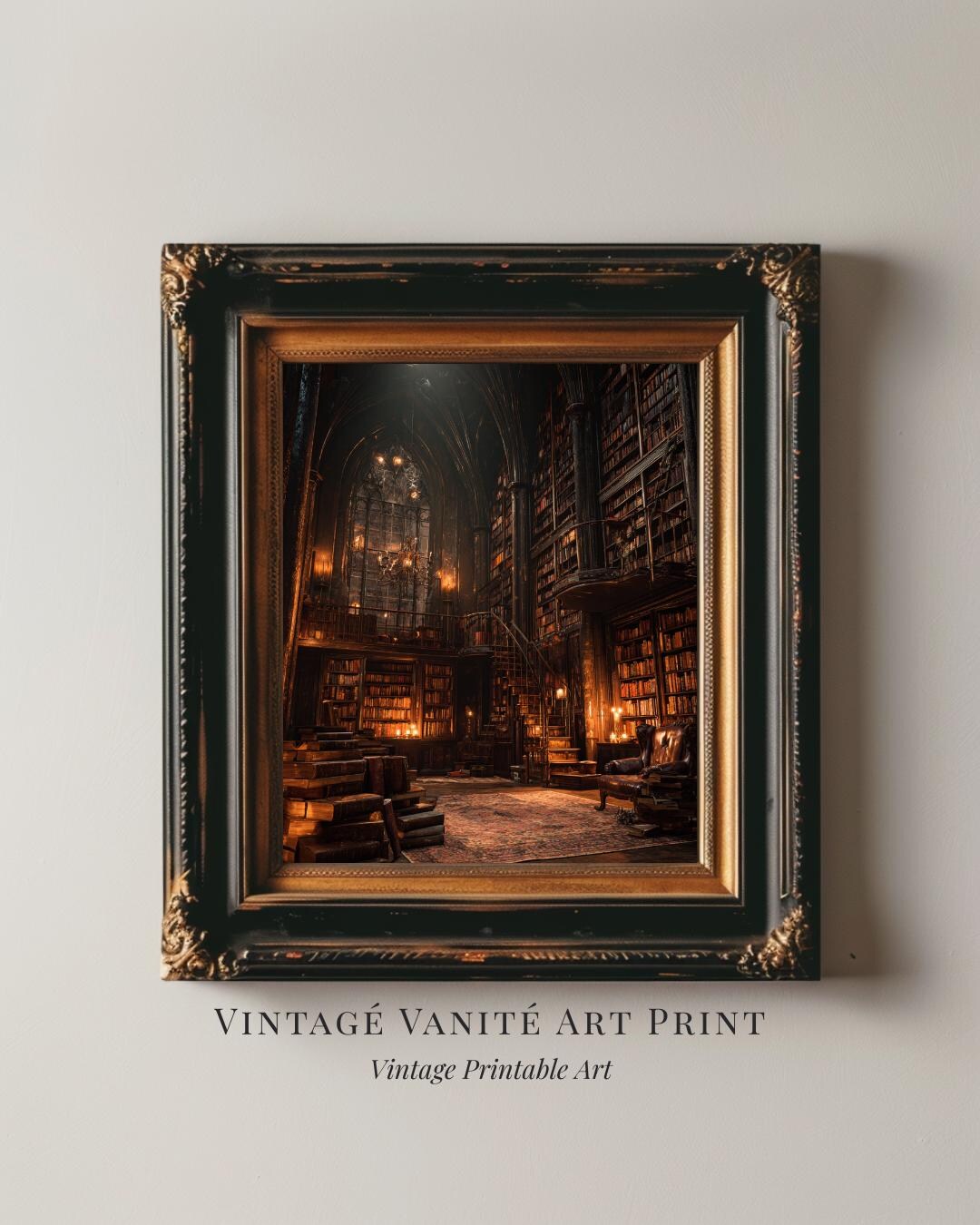 Dark Academia Gothic Library Wall Art Candlelit Book Room Poster ...