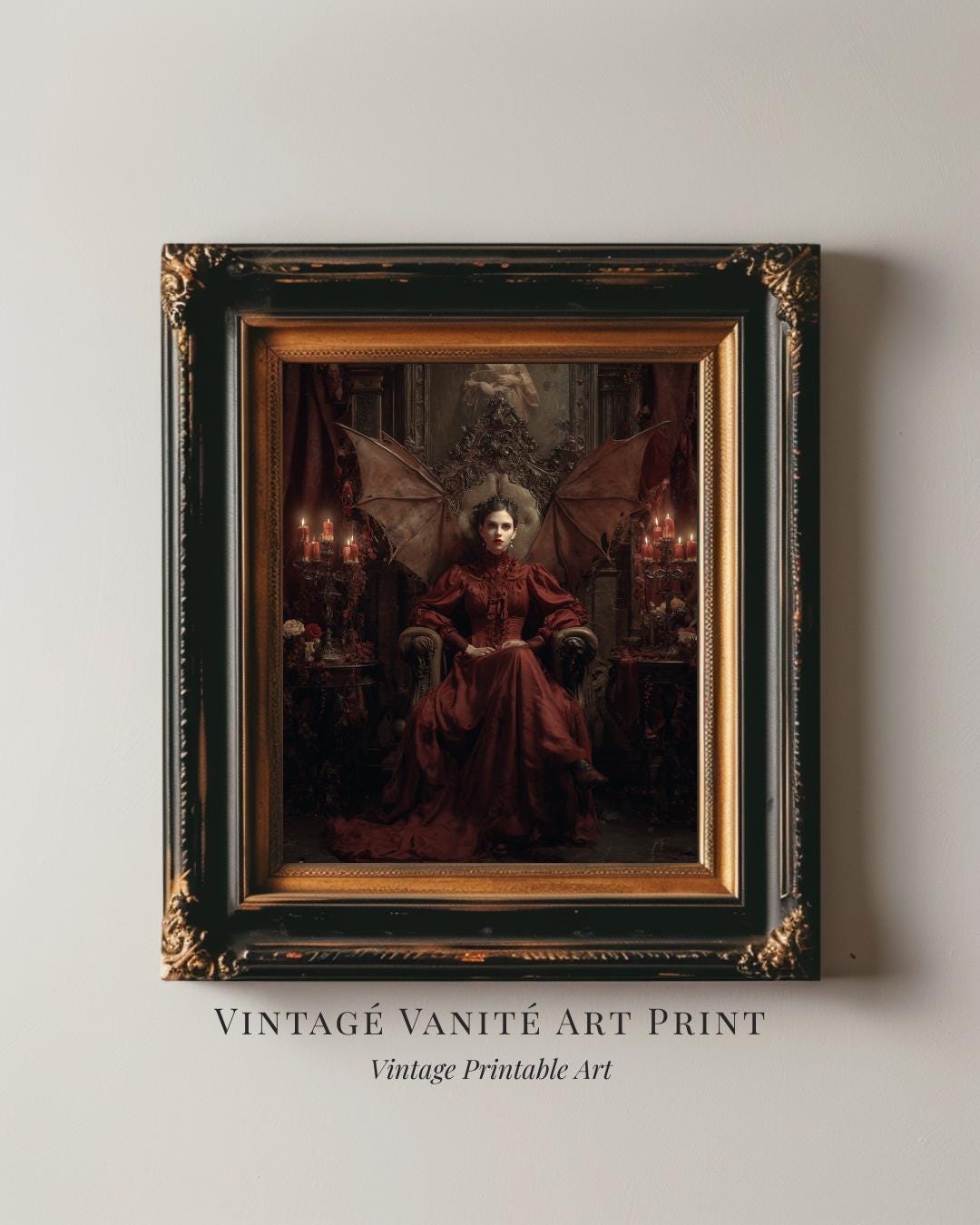 Vampire Queen Gothic Throne Art Print Dark Royal Red Horror Wall Decor ...