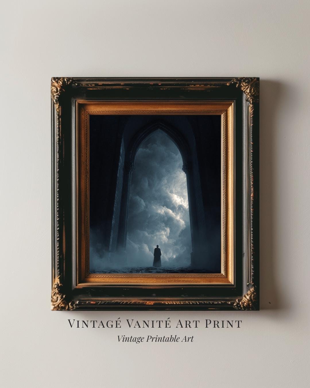 Vampire Gothic Arch Print Dramatic Cloaked Figure in Fog Wall Art Dark ...