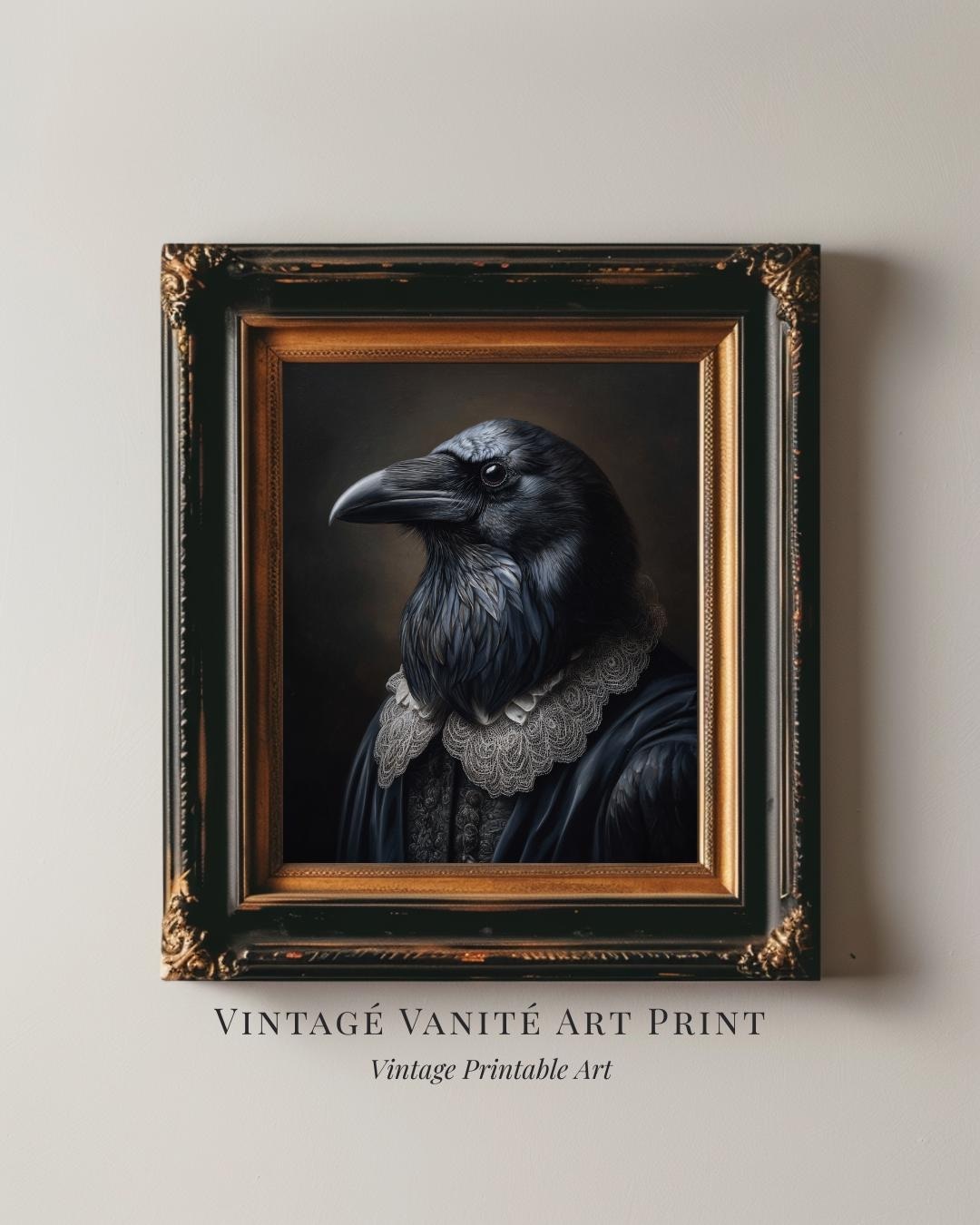 Victorian Raven Portrait Art Print Dark Academia Gothic Bird ...