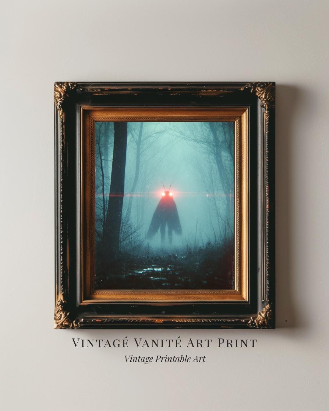 Mothman Cryptid Wall Art Paranormal Forest Poster Red Eyes Urban Legend ...