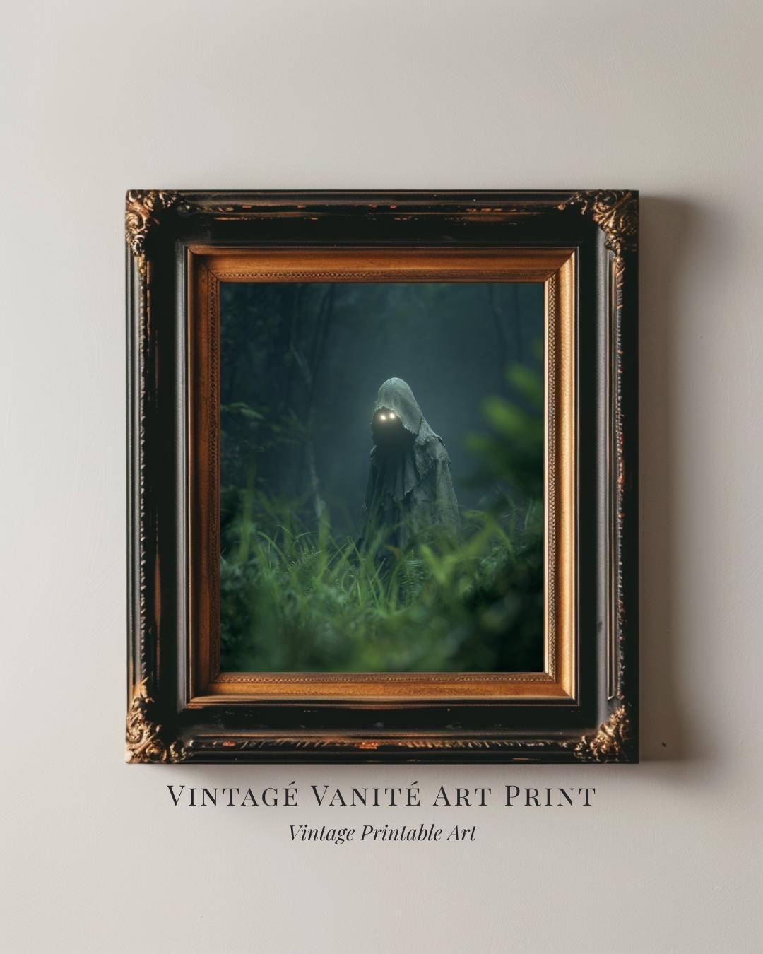 Hooded Forest Cryptid Print Glowing Eyes Creature Wall Art Dark Woods ...