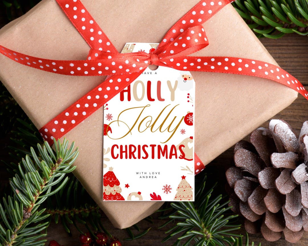 Holly Jolly Christmas Gift Tag Template, Holiday Label Printable ...