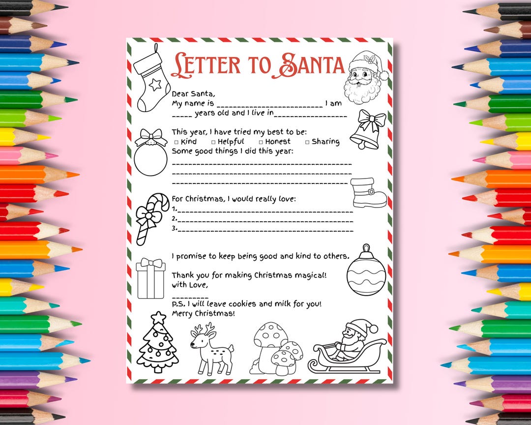 Coloring Letter to Santa Printable for Kids, Christmas Wish List ...