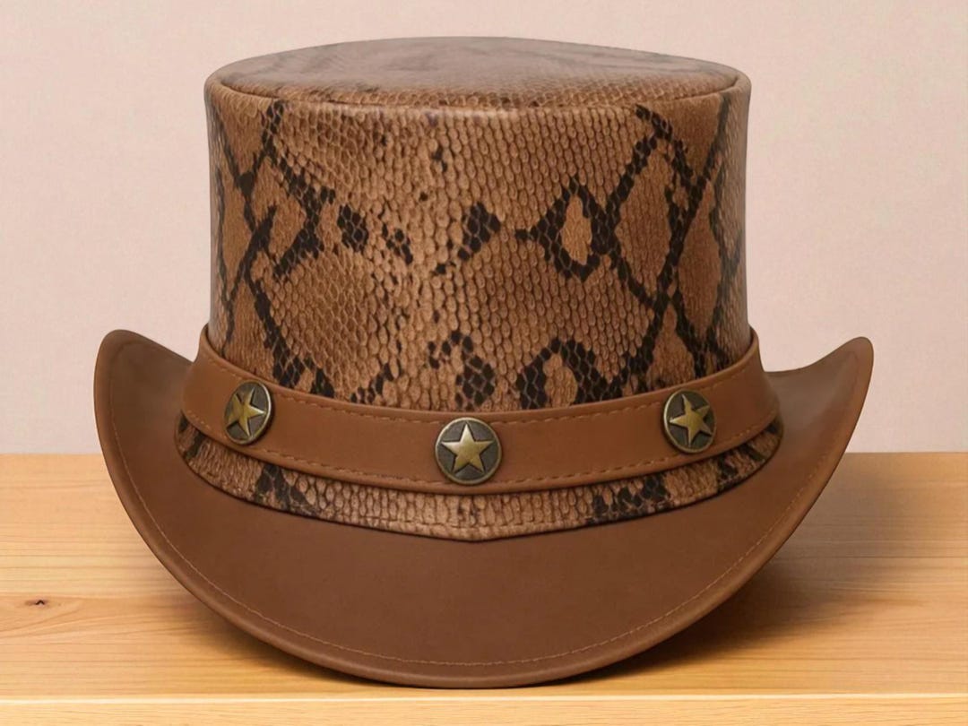 Snake-embossed Leather Top Hat: Star Studded Western Cowboy Hat - Etsy
